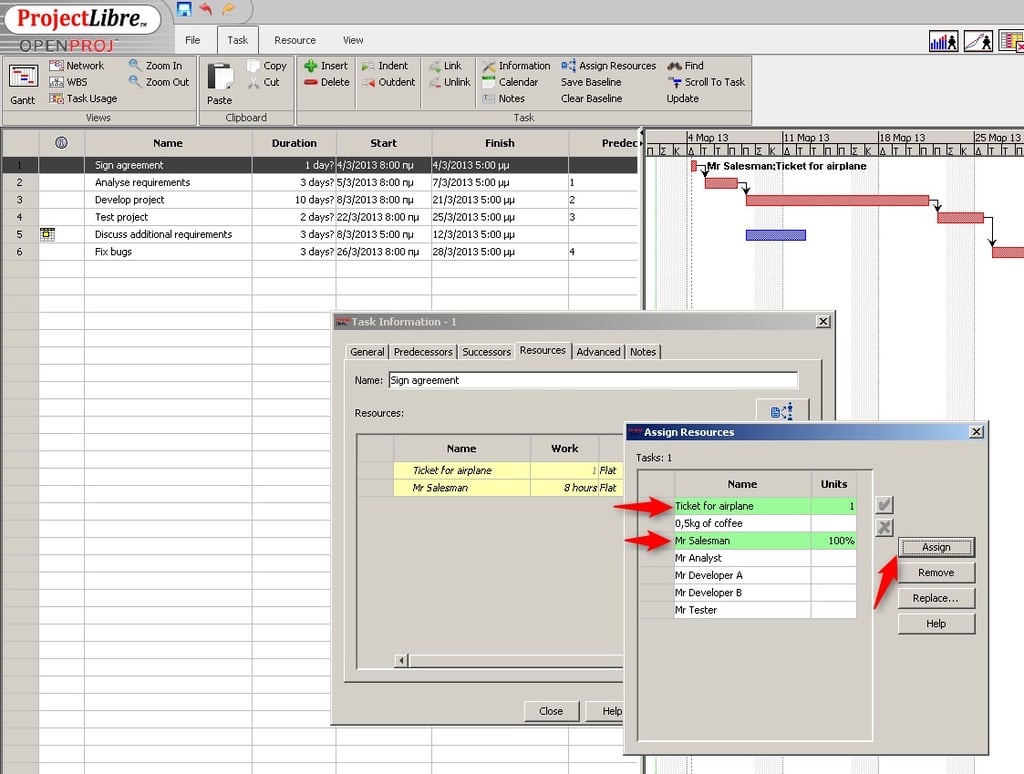 ProjectLibre tutorial Part 3: Assigning resources, calculating costs