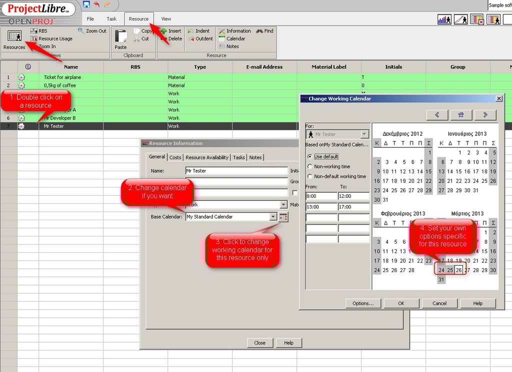 ProjectLibre tutorial Part 4: Project Baseline, Calendar